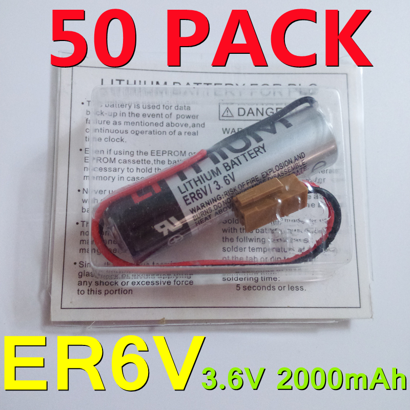 UGB 50 PACK 100% Original New ER6V 3.6V 2000mAh PLC Battery With Brown ...