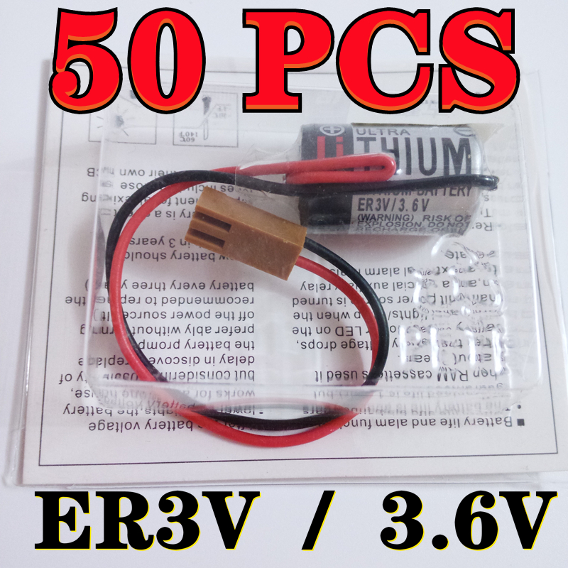UGB 50PCS ER3V 3.6V 1000mAh PLC Lithium Battery With Brown FANAC ...